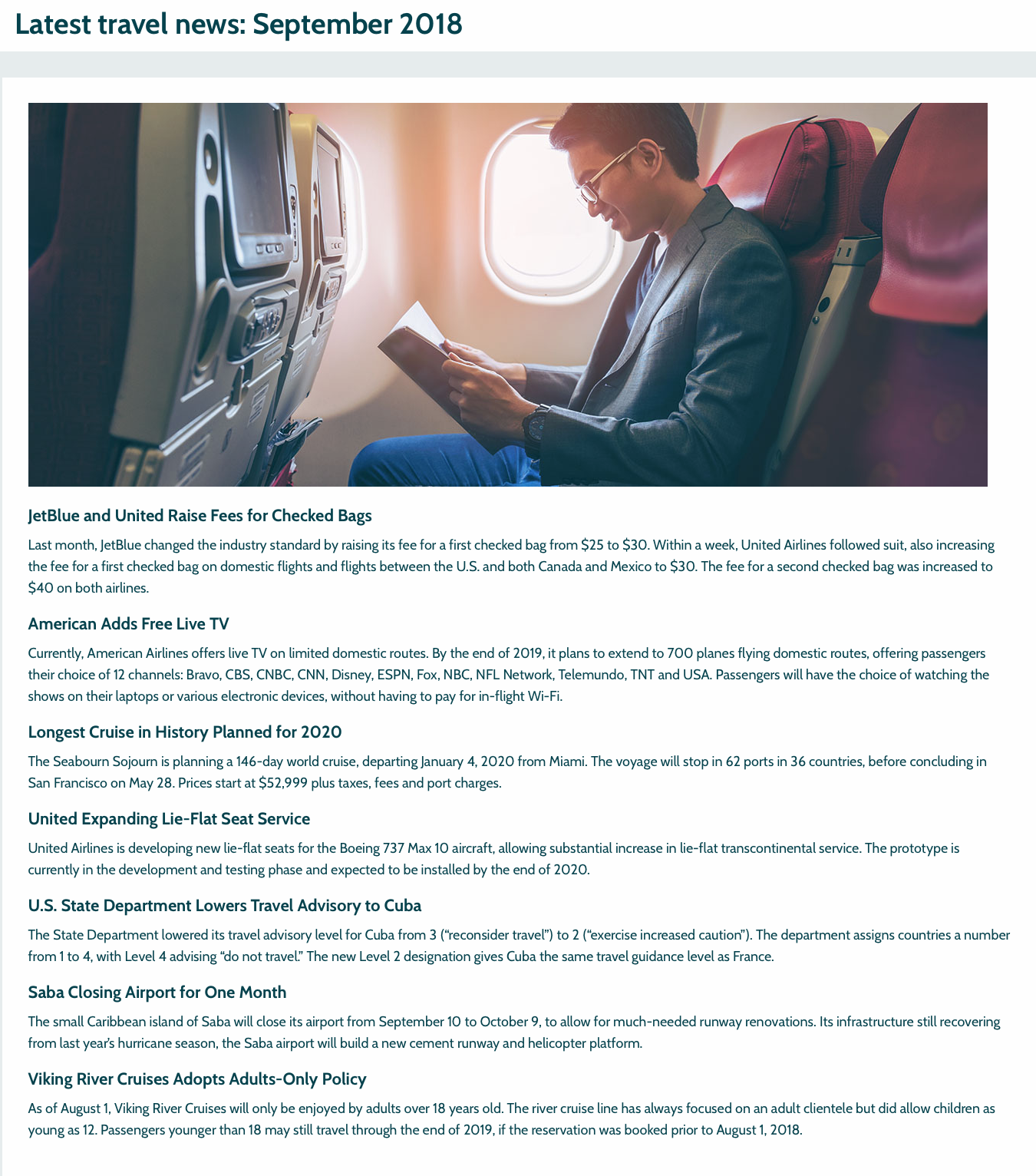 Travel News: September 2018 | Traveling IQ